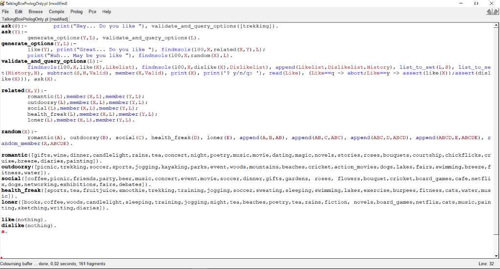 PROLOG PROGRAMMING You are to develop a dialogue | Chegg.com