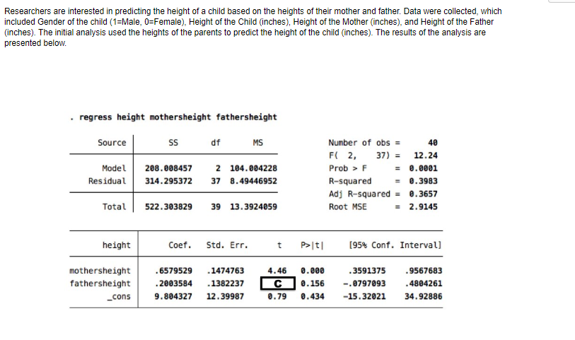 Solved Researchers are interested in predicting the height | Chegg.com