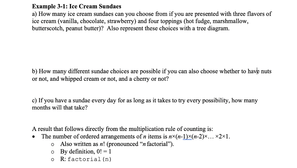 Solved Example 3-1: Ice Cream Sundaes a) How many ice cream | Chegg.com
