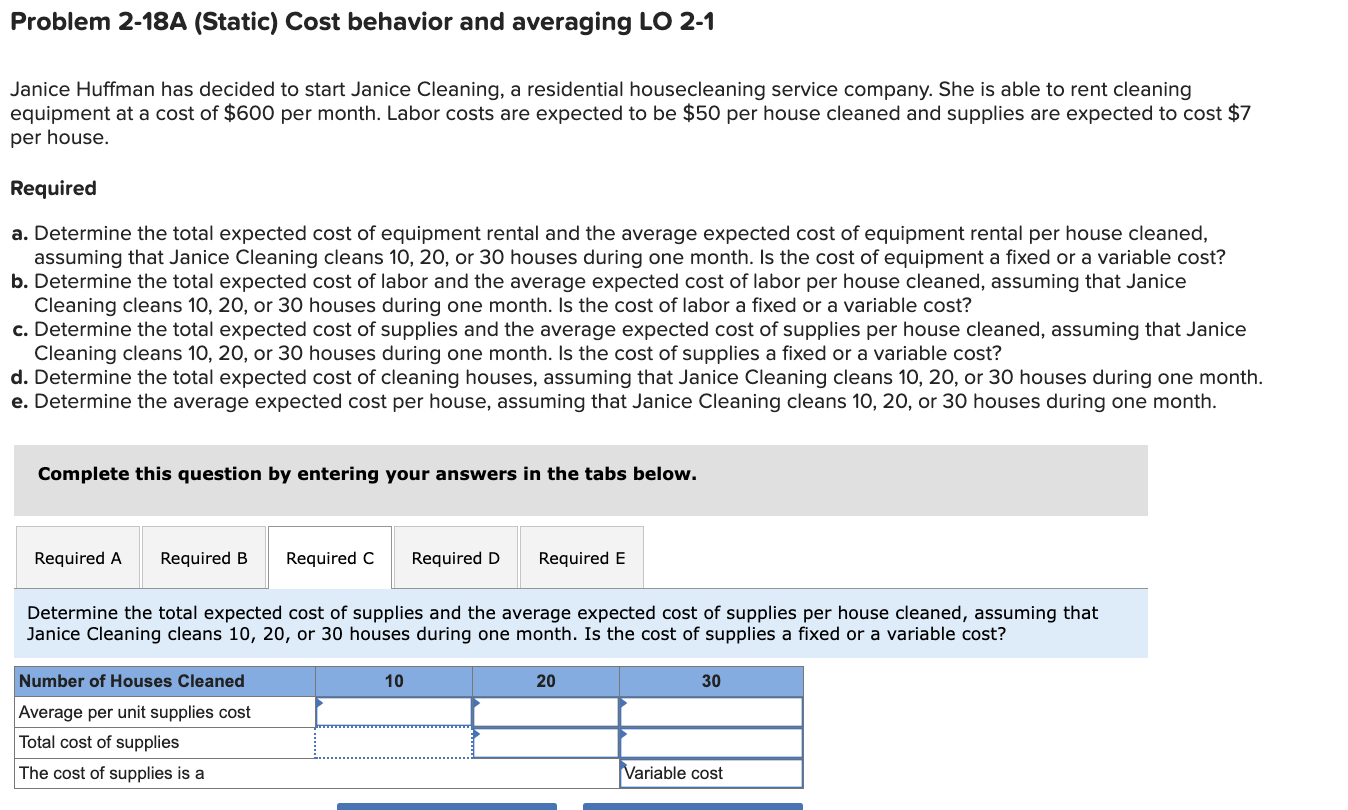 Solved Problem 2-18A (Static) ﻿Cost behavior and averaging | Chegg.com