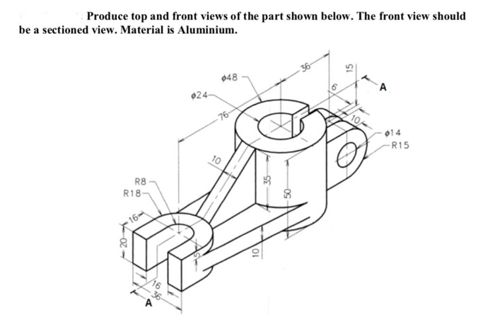 Solved Produce top and front views of the part shown below. | Chegg.com