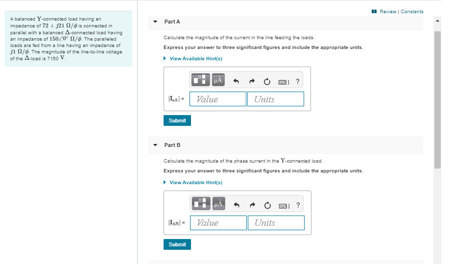 Solved MI Review Constants Part A A balanced Y-connected | Chegg.com
