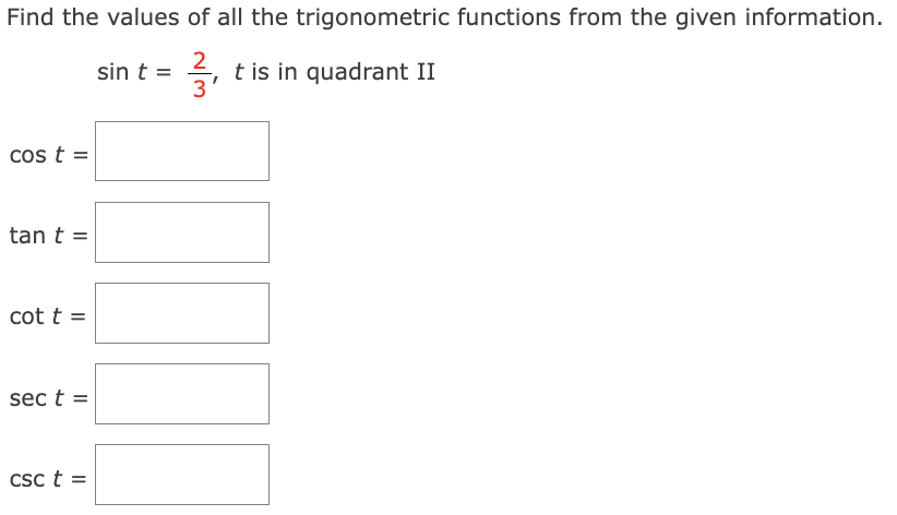 Solved Find the values of all the trigonometric functions | Chegg.com