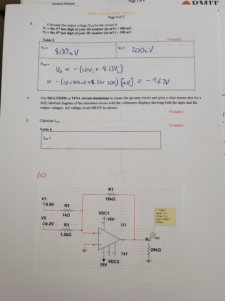 Solved Page 1 o Electrical Principles RMIT 7 RMIT | Chegg.com