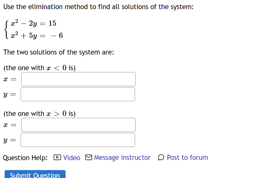 Solved Use the elimination method to find all solutions of | Chegg.com