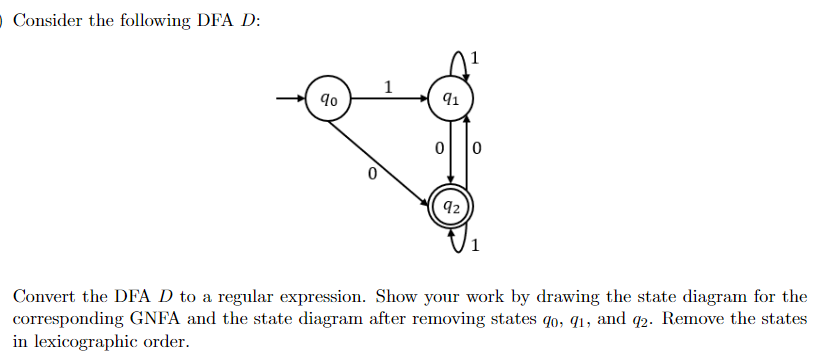 Solved Consider the following DFA D : Convert the DFA D to a | Chegg.com