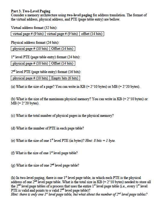 Part 3. Two-Level Paging Consider a memory | Chegg.com