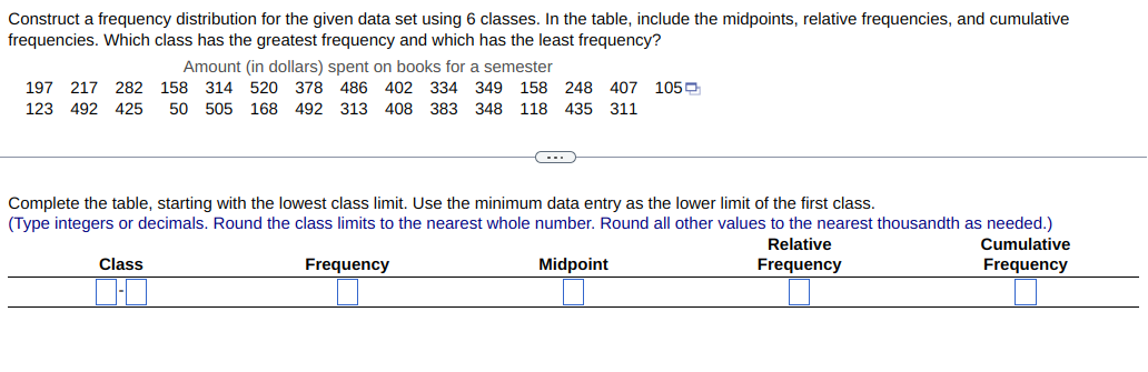 Solved Construct a frequency distribution for the given data | Chegg.com