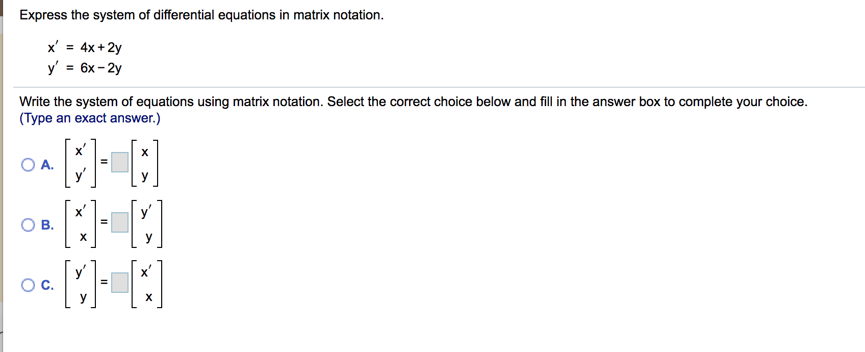 Solved Express the system of differential equations in | Chegg.com
