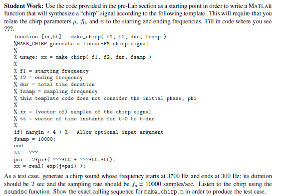 Solved Student Work: Use the code provided in the pre-Lab | Chegg.com