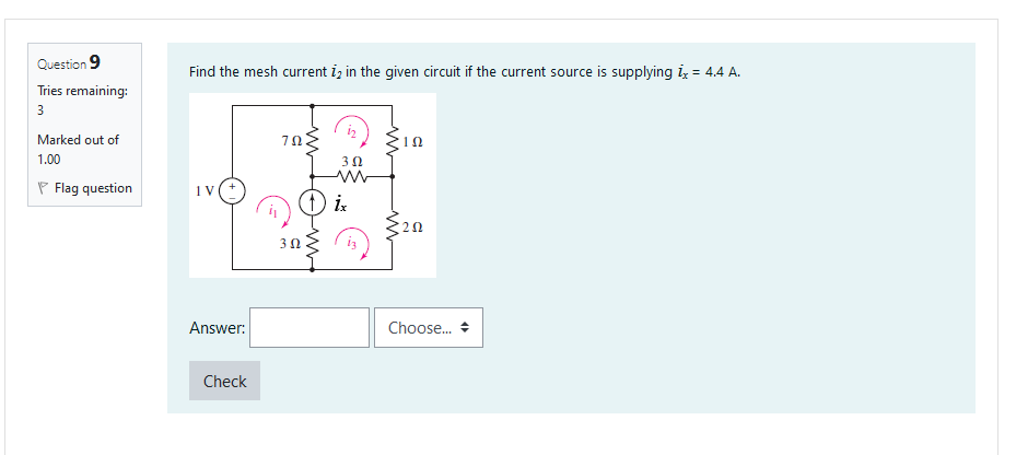 Solved Find the mesh current i2 in the given circuit if the | Chegg.com