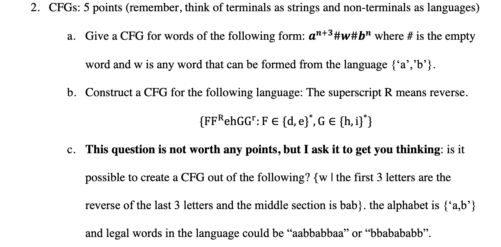 Solved 2. CFGs: 5 points (remember, think of terminals as | Chegg.com