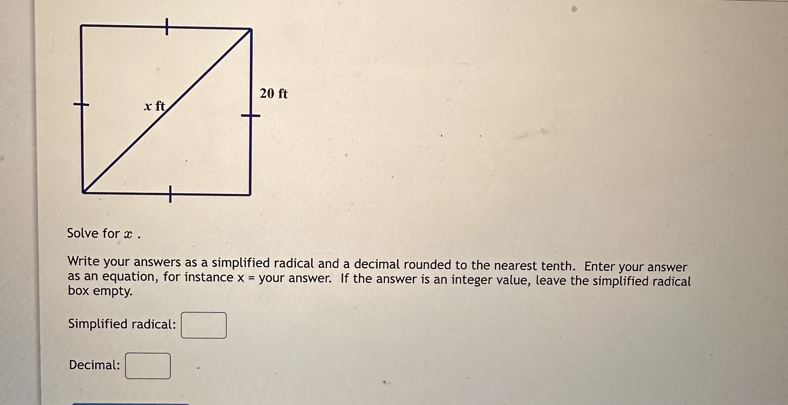 Solved Solve for x. Write your answers as a simplified | Chegg.com