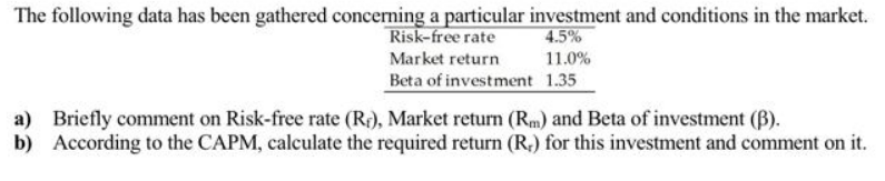 Solved a) Briefly comment on Risk-free rate (Rf), Market | Chegg.com