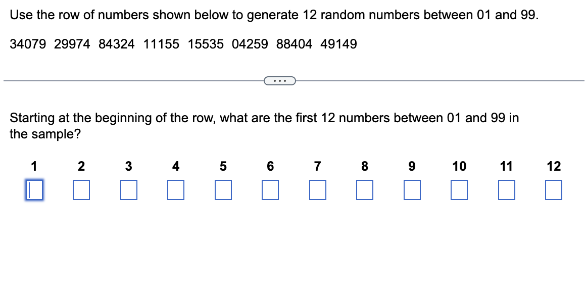 Solved Use the row of numbers shown below to generate 12 | Chegg.com