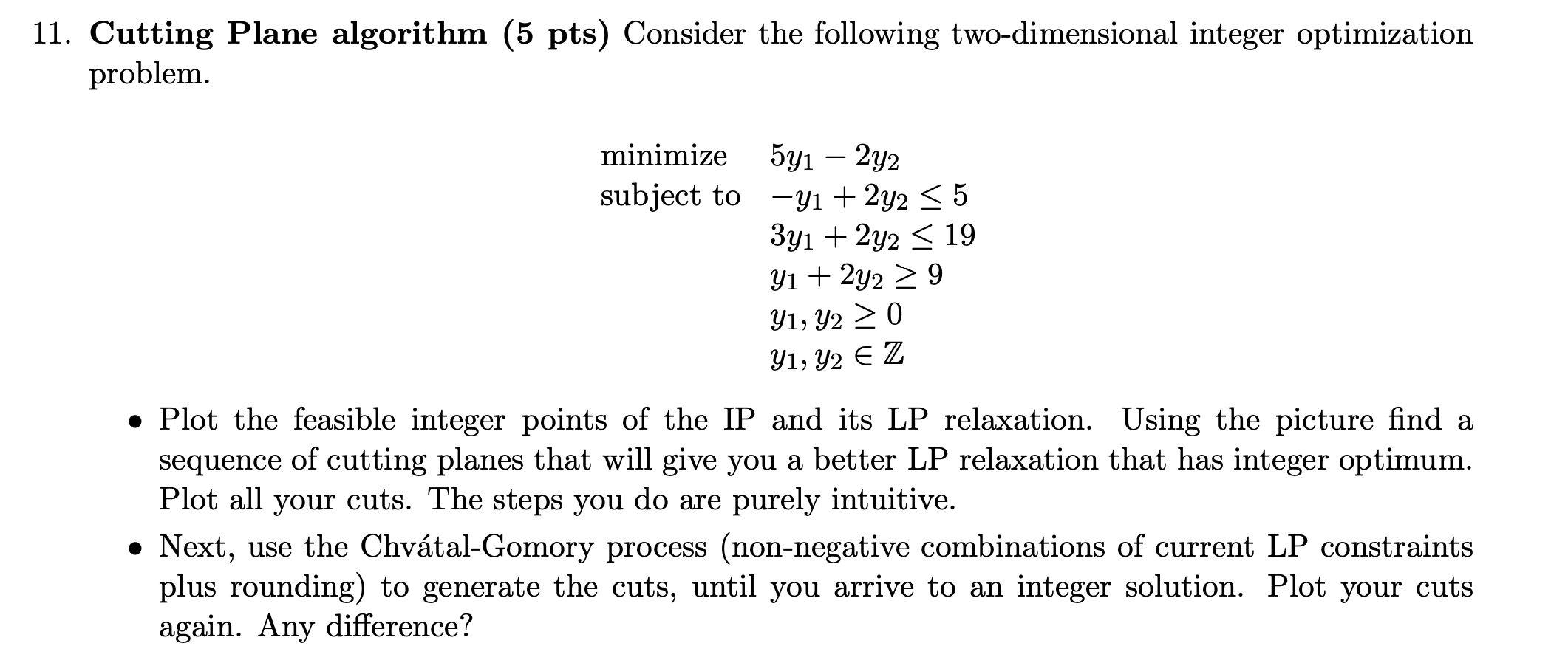 11. Cutting Plane algorithm (5 pts) Consider the | Chegg.com