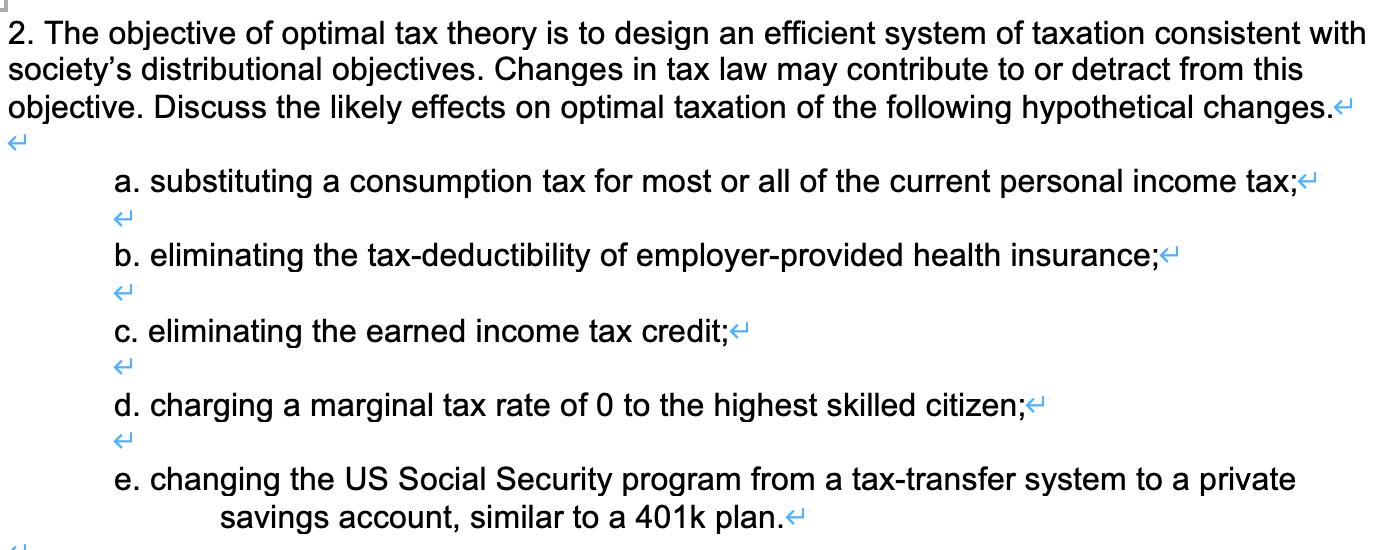2. The objective of optimal tax theory is to design | Chegg.com