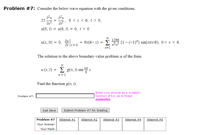 Solved Problem \#7: Consider the below wave equation with | Chegg.com