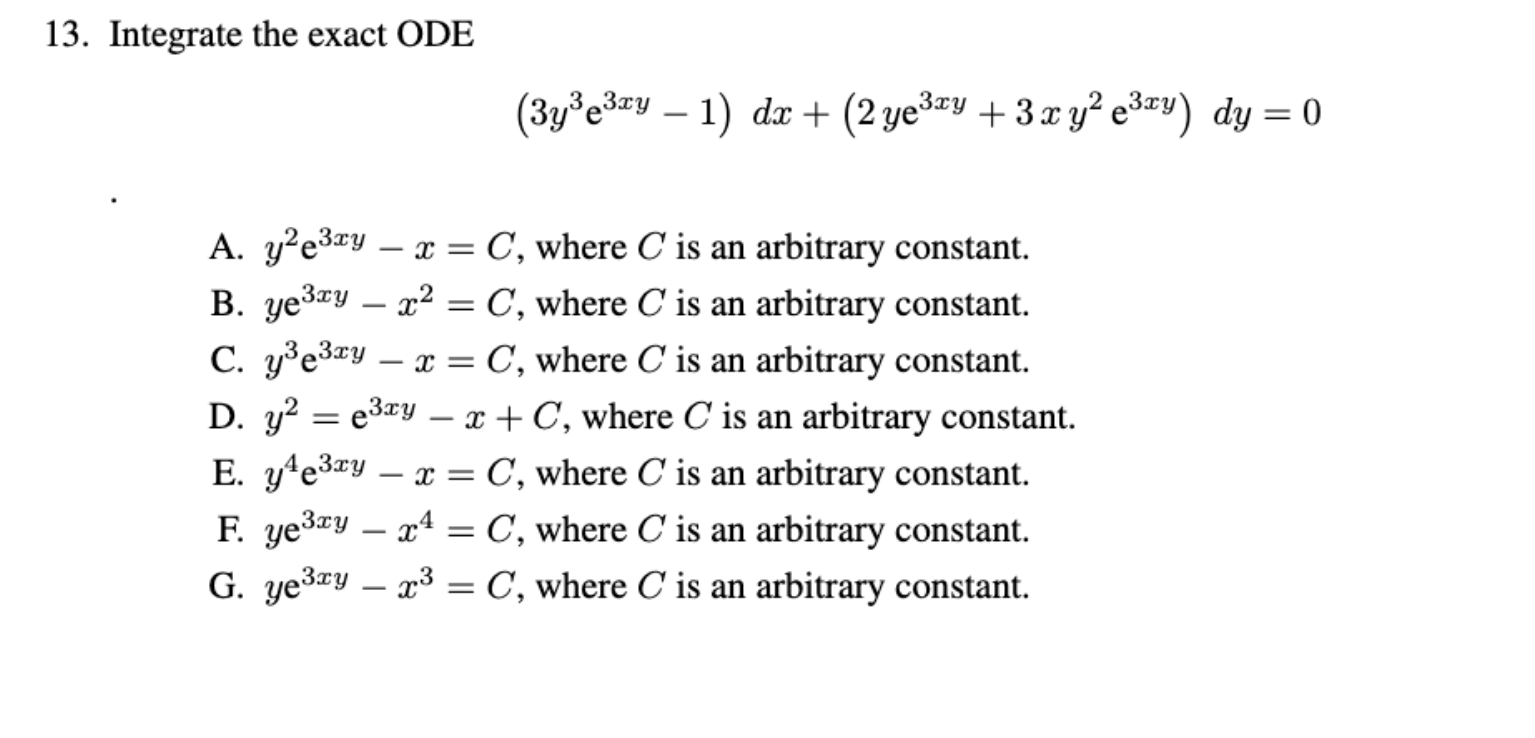 Solved 13. Integrate the exact ODE | Chegg.com