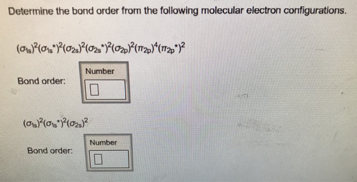 Solved Determine the bond order from the following molecular | Chegg.com