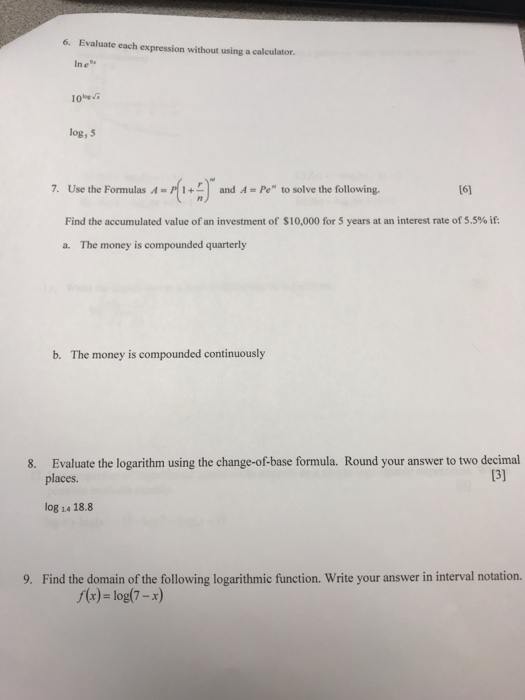 Solved 6. Evaluate each expression without using a | Chegg.com