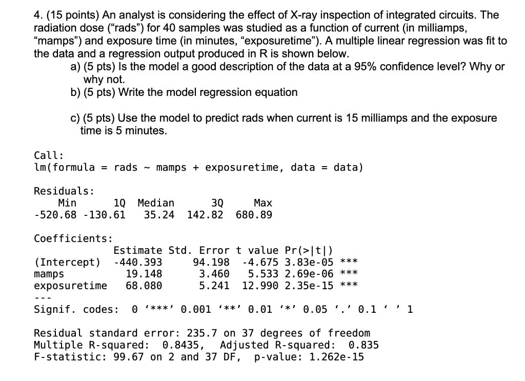 Solved 4. (15 points) An analyst is considering the effect | Chegg.com