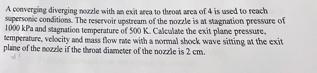 Solved A converging diverging nozzle with an exit area to | Chegg.com