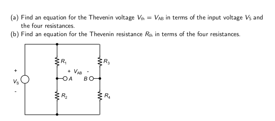 Solved (a) Find an equation for the Thevenin voltage Vh = | Chegg.com