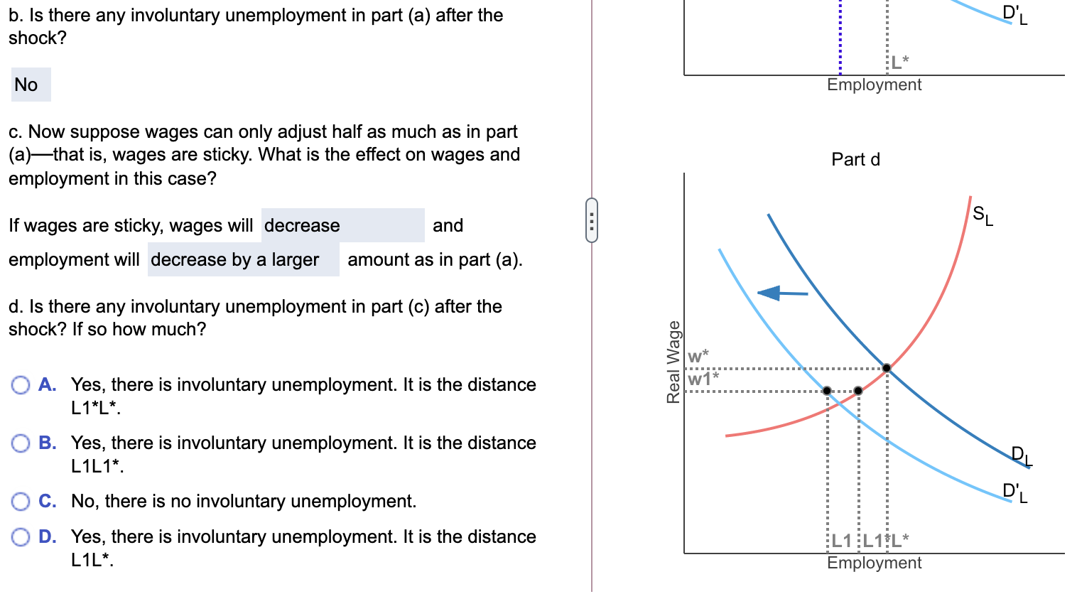 Solved d. Is there any involuntary unemployment in part (c) | Chegg.com