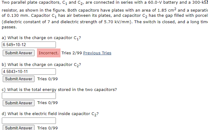 Solved Two parallel plate capacitors, C1 and C2, are | Chegg.com