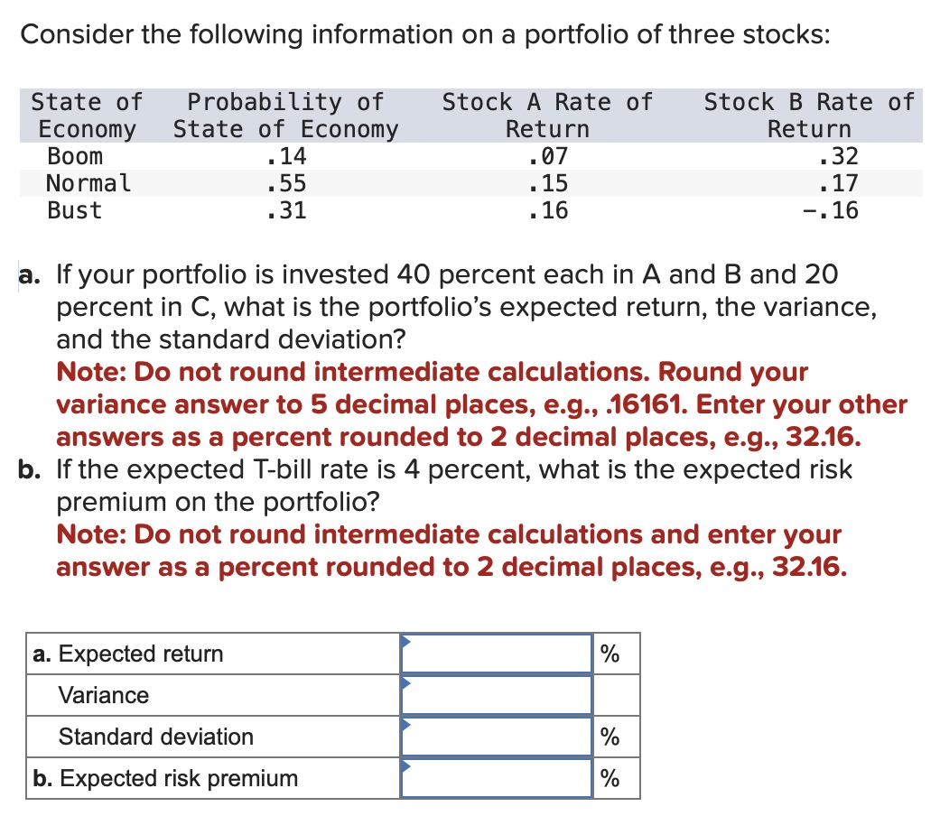 Solved Consider the following information on a portfolio of | Chegg.com