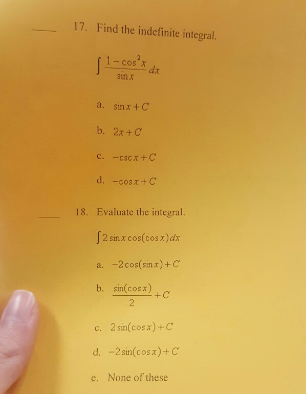 Solved 17. Find the indefinite integral. 1- cos x dx sin x | Chegg.com