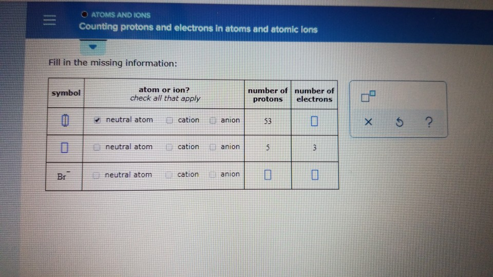 Solved = O ATOMS AND IONS Counting protons and electrons in | Chegg.com