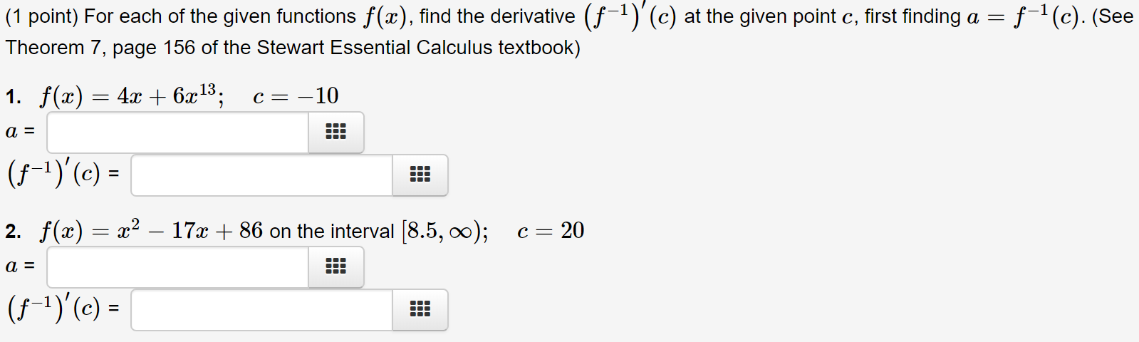 Solved (1 point) For each of the given functions f(x), find | Chegg.com