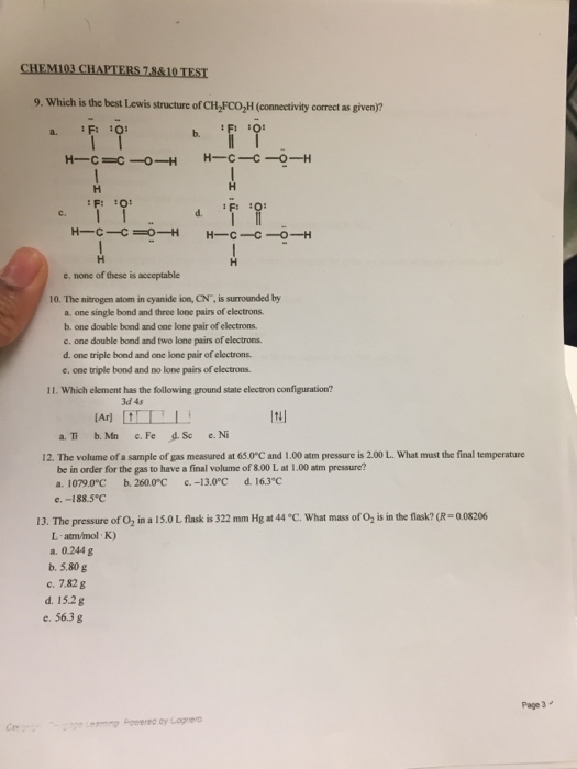 Solved CHEM103 CHAPTERS 78&10 TEST 9. Which is the best | Chegg.com