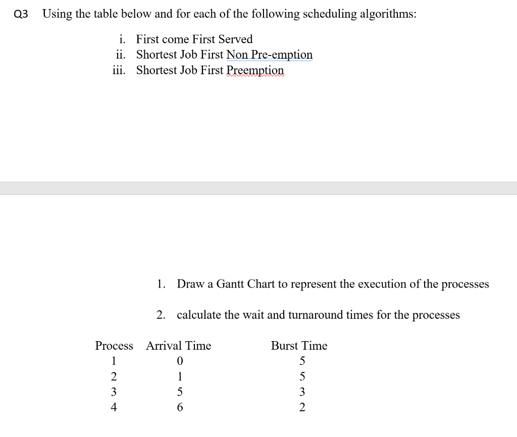 Solved Q3 Using the table below and for each of the | Chegg.com