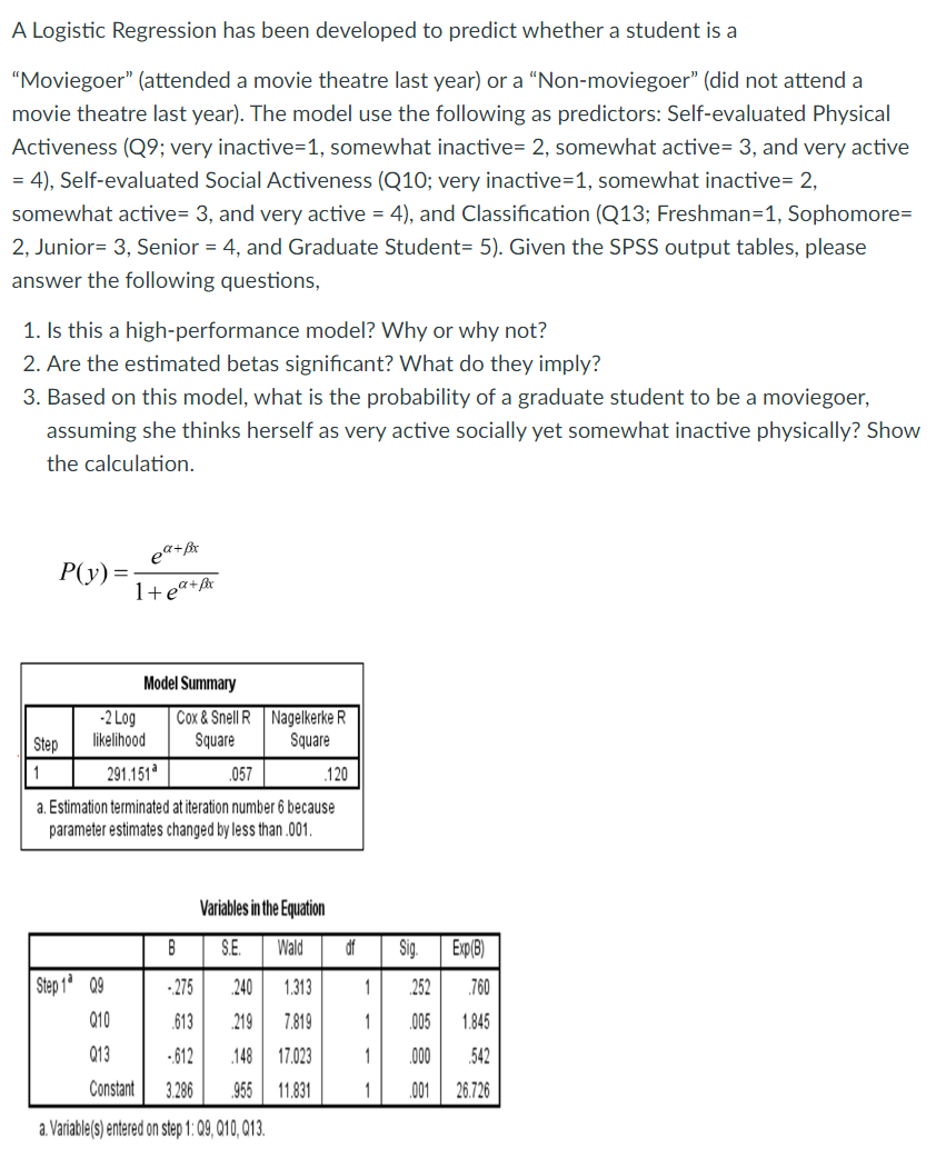 Solved A Logistic Regression has been developed to predict | Chegg.com