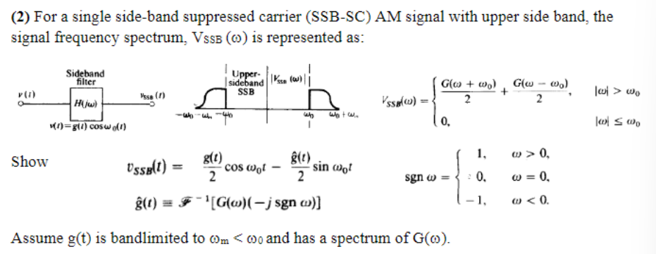 Solved For a single side-band supressed carrier (SSB-SC) AM | Chegg.com