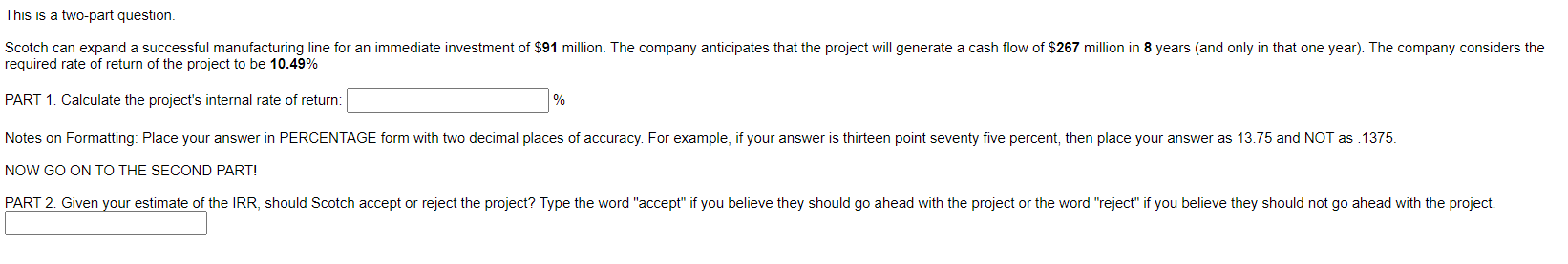 Solved This is a two-part question. required rate of return | Chegg.com