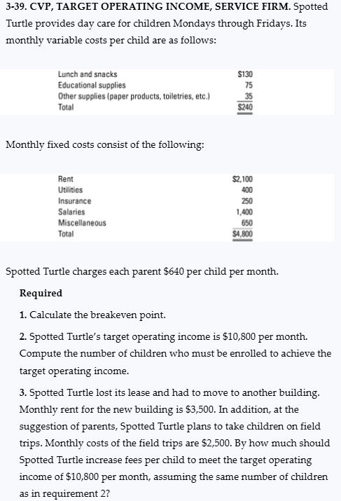 Solved 3-39. ﻿CVP, ﻿TARGET OPERATING INCOME, SERVICE FIRM. | Chegg.com
