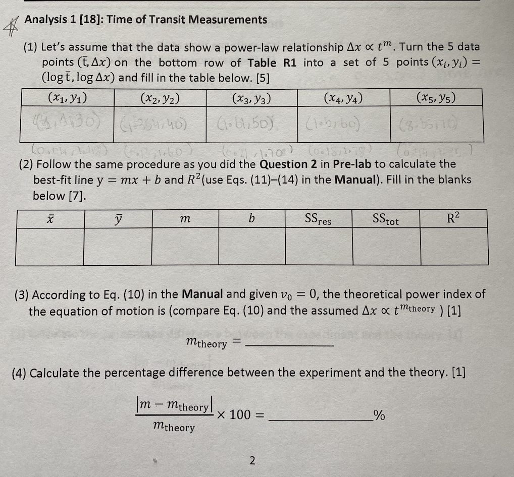 Part I: Time of transit measurements Table R1: 40cm | Chegg.com