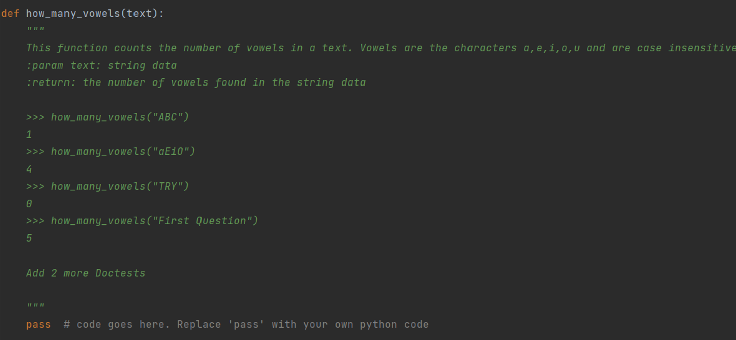 Solved Complete the how many vowels() function according to | Chegg.com