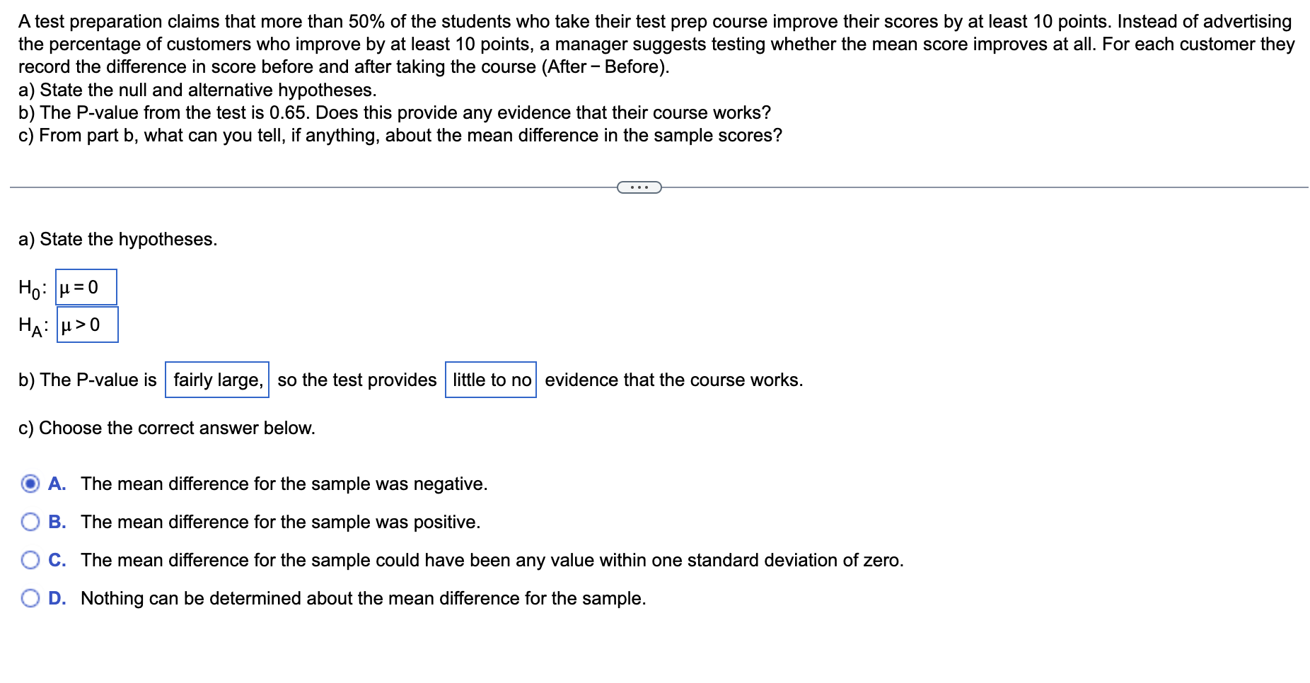 Solved A test preparation claims that more than 50% of the | Chegg.com