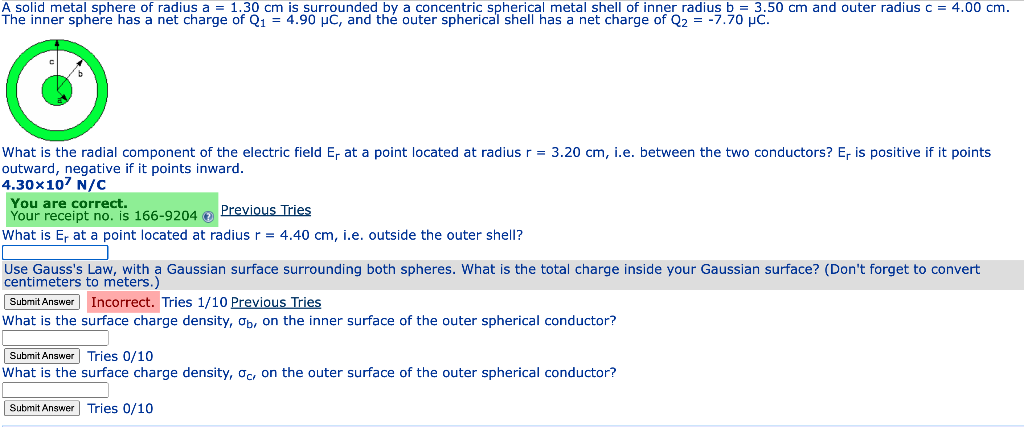 Solved A solid metal sphere of radius a=1.30 cm is | Chegg.com