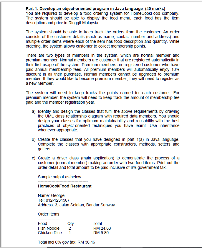 Solved Part 1: Develop an object-oriented program in Java | Chegg.com