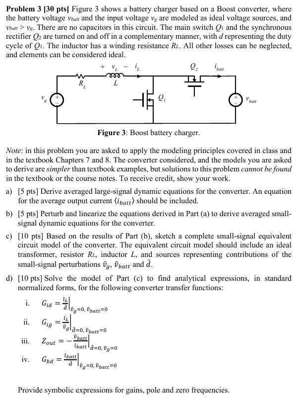 Solved 30 ptsvbatt ﻿and the input voltage vg ﻿are modeled | Chegg.com