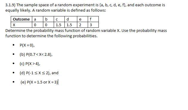 Solved 3.1.9) The sample space of a random experiment is (a, | Chegg.com