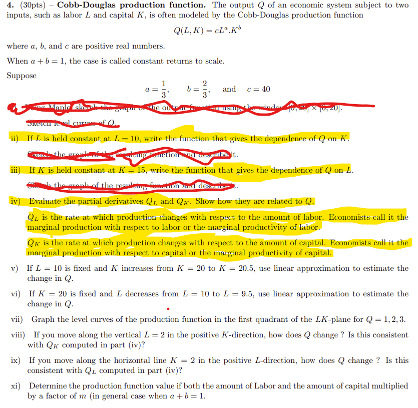 Solved 4. (30pts) - Cobb-Douglas production function. The | Chegg.com