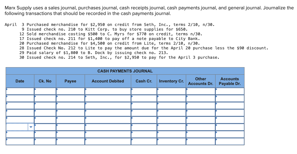 Solved Marx Supply uses a sales journal, purchases journal, | Chegg.com Solved Marx Supply uses a sales journal, purchases journal, | Chegg.com