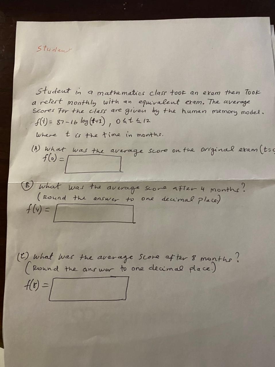 Solved Student in a mathematics class took an exam then Took | Chegg.com